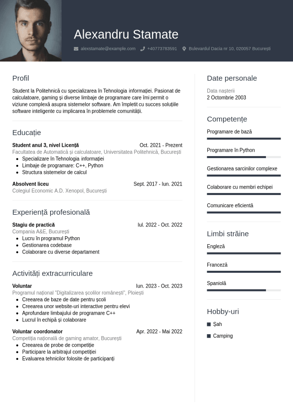 Exemplu de CV de student - CVwizard