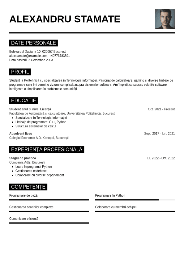 Exemplu de CV de student - CVwizard