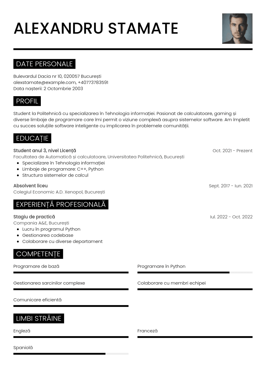 Exemplu de CV de student - CVwizard