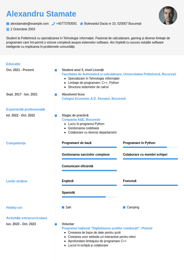 Exemplu de CV de student - CVwizard
