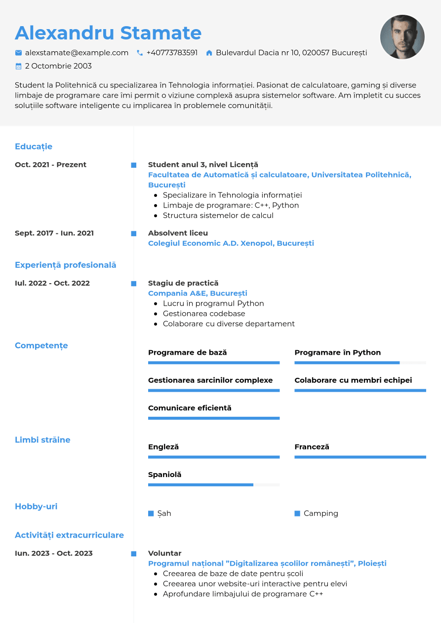 Exemplu de CV de student - CVwizard