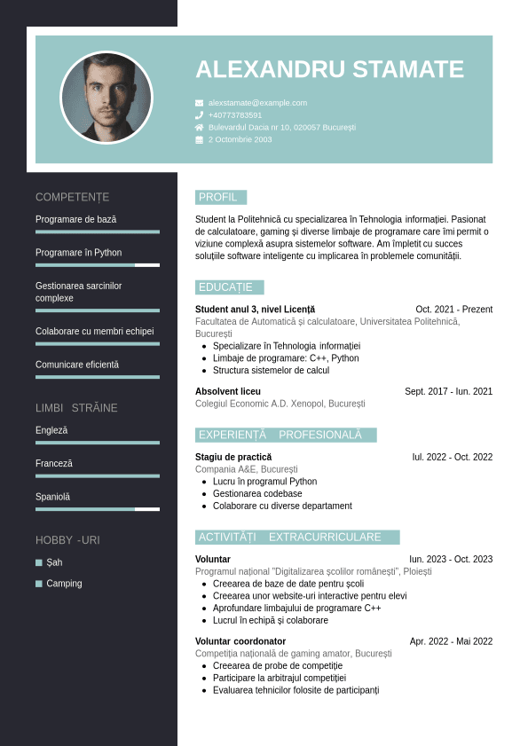 Exemplu de CV de student - CVwizard
