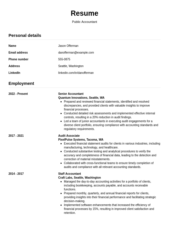 Accountant Resume Examples and Tips - CVwizard