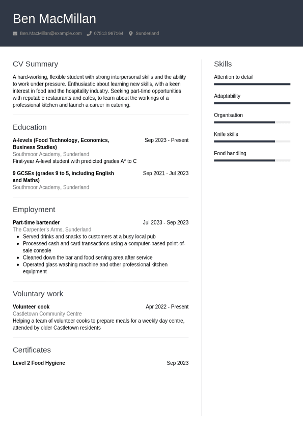 16-Year-Old CV Example - CVwizard
