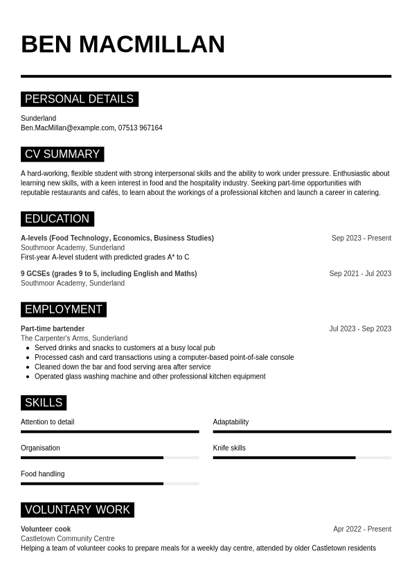 16-Year-Old CV Example - CVwizard