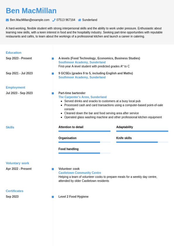 16-Year-Old CV Example - CVwizard