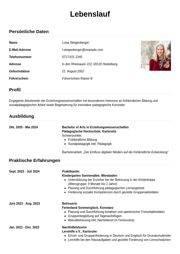 Lebenslauf-Beispiel für Studenten 2025 - CVwizard