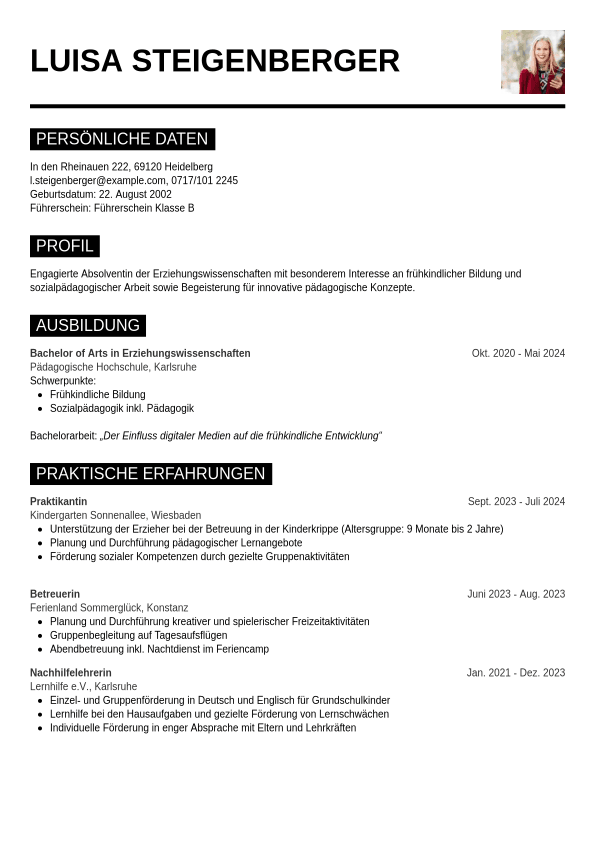 Lebenslauf-Beispiel für Studenten 2025 - CVwizard