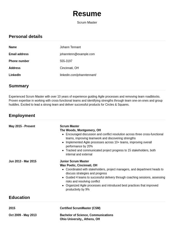 Scrum Master Resume Examples & Writing Tips - CVwizard