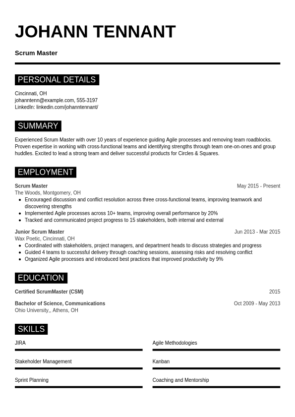 Scrum Master Resume Examples & Writing Tips - CVwizard