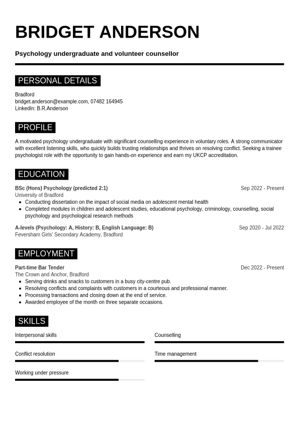 Student CV Example - CVwizard
