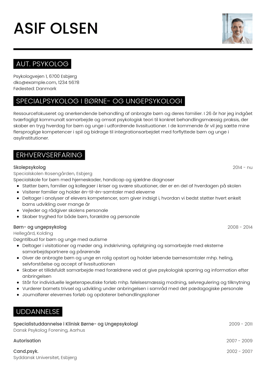 Psykolog CV-eksempel - CVwizard