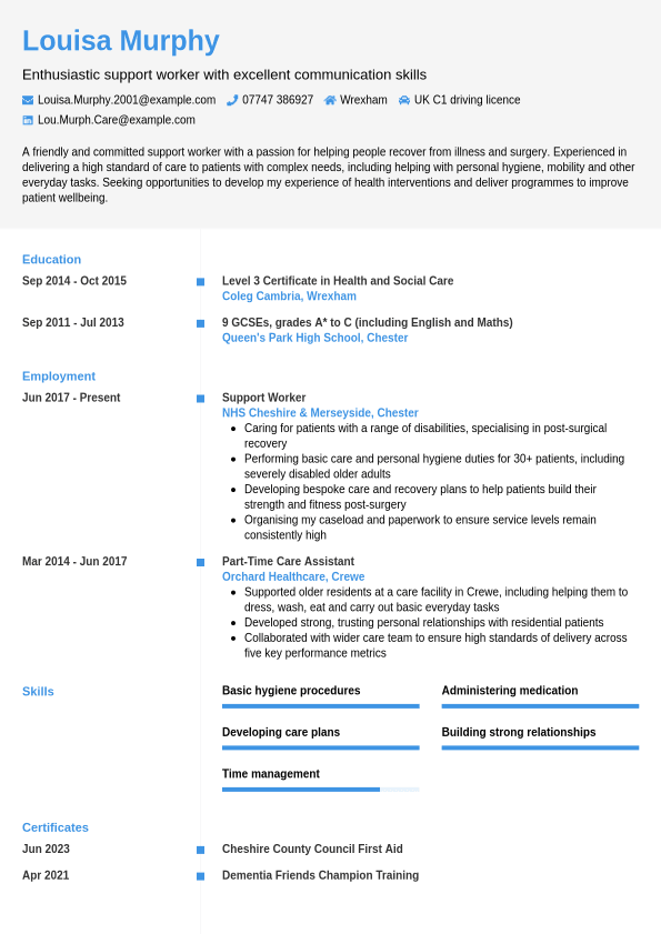 Support Worker CV Example - CVwizard