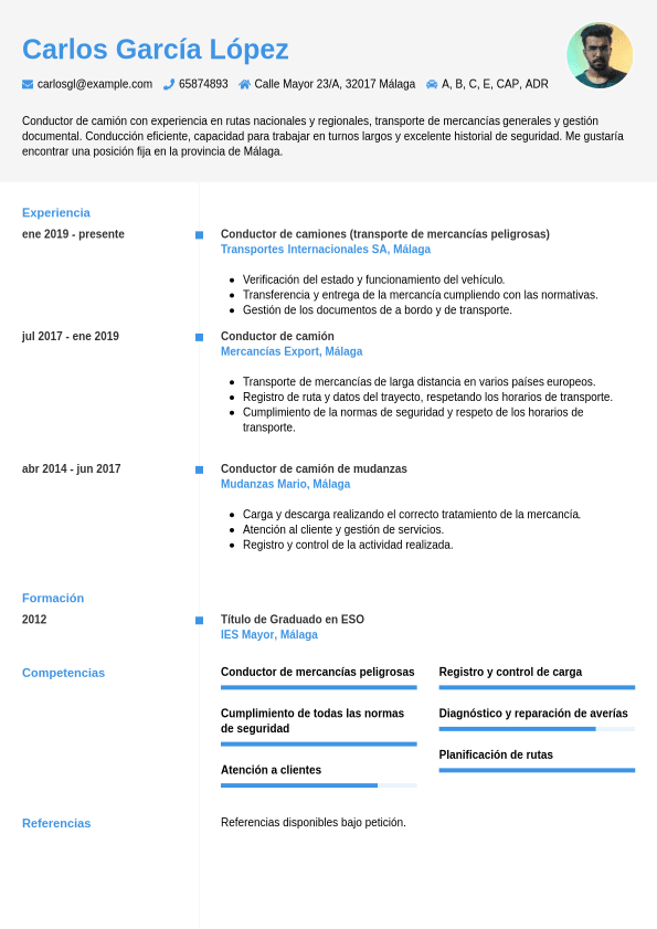 Currículum camionero: Experiencia en transporte - CVwizard