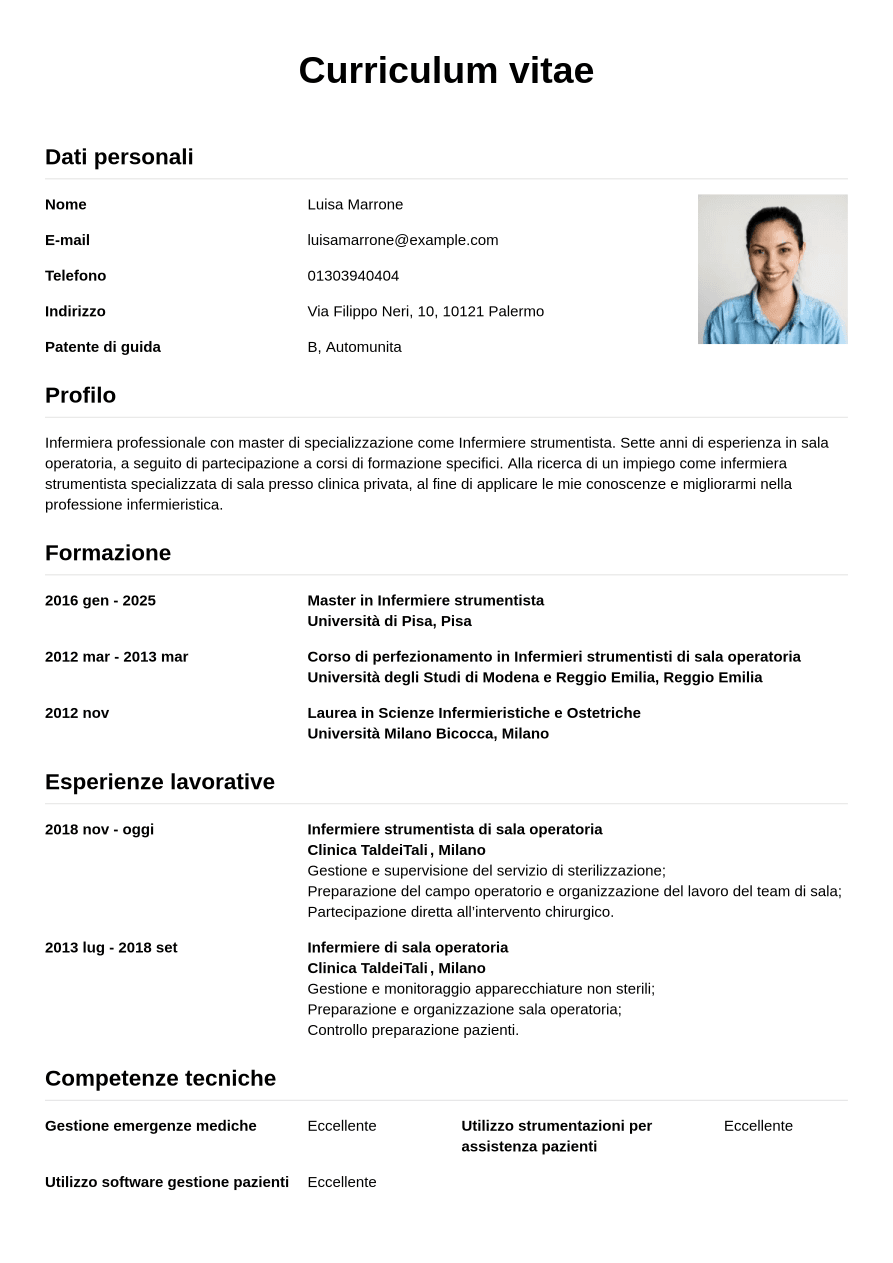 Esempio curriculum infermiere - CVwizard