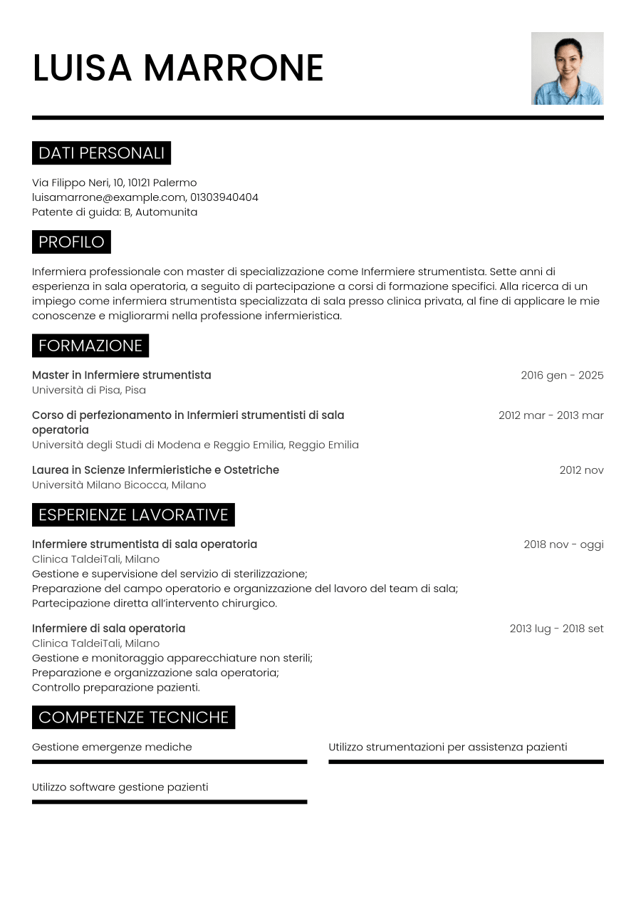 Esempio curriculum infermiere - CVwizard