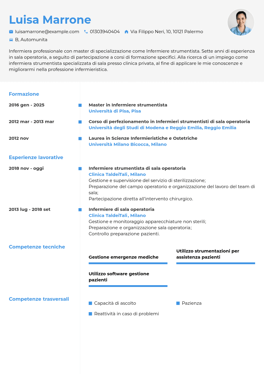 Esempio curriculum infermiere - CVwizard