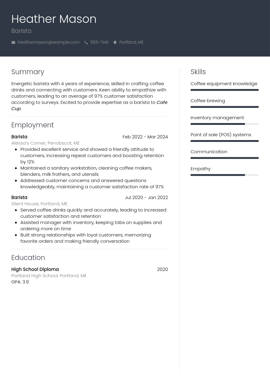 Barista Resume Examples and Writing Tips - CVwizard