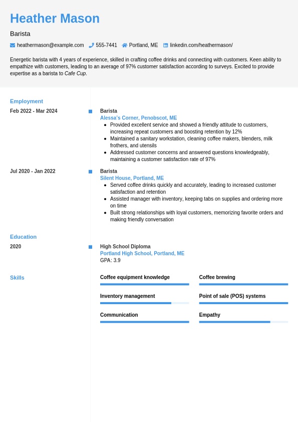 Barista Resume Examples and Writing Tips - CVwizard