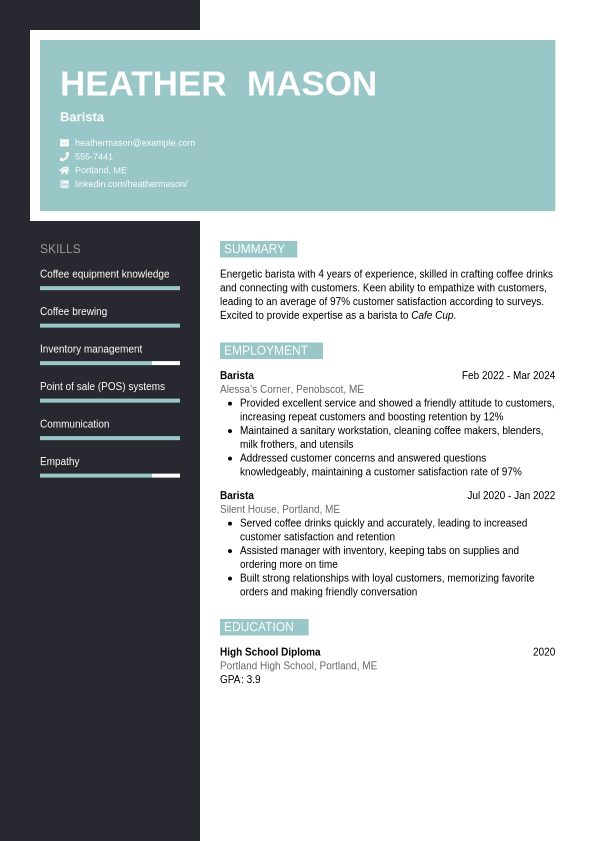 Barista Resume Examples and Writing Tips - CVwizard
