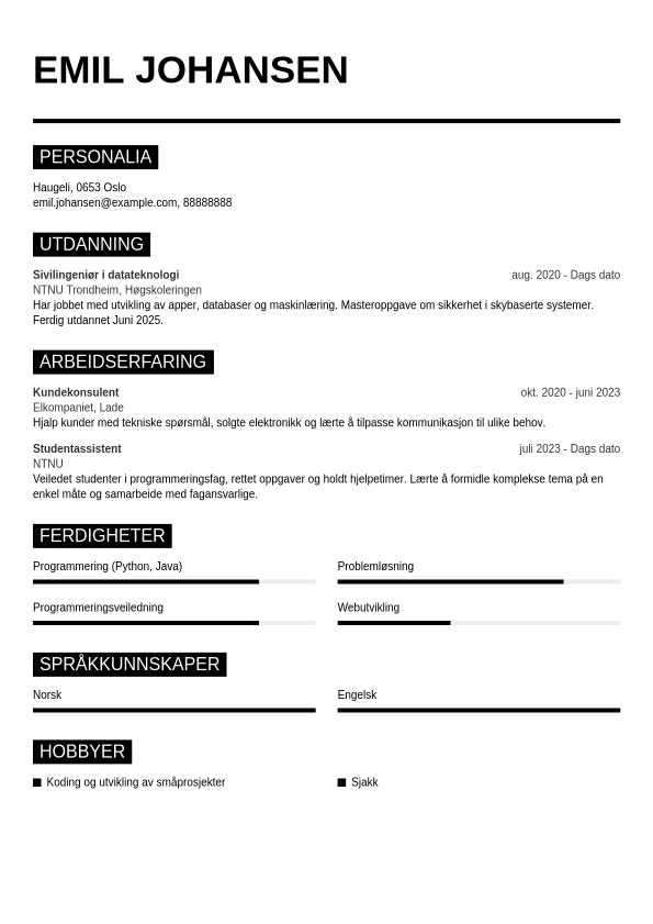 Student CV eksempler for 2025 - CVwizard