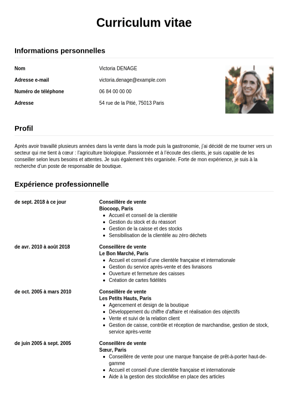 Exemple de CV vendeuse / vendeur - CVwizard