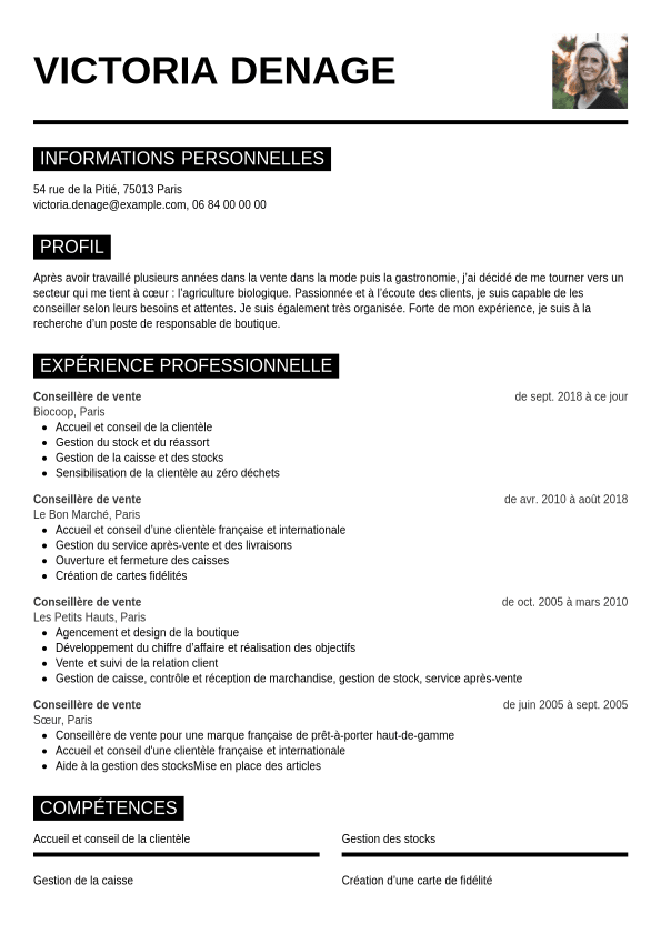 Exemple de CV vendeuse / vendeur - CVwizard
