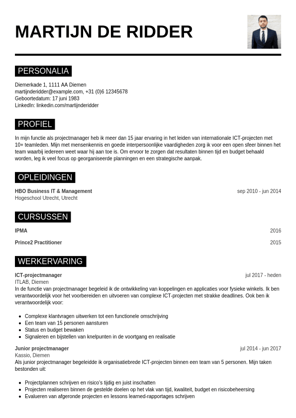 CV voorbeeld projectmanager - CVwizard
