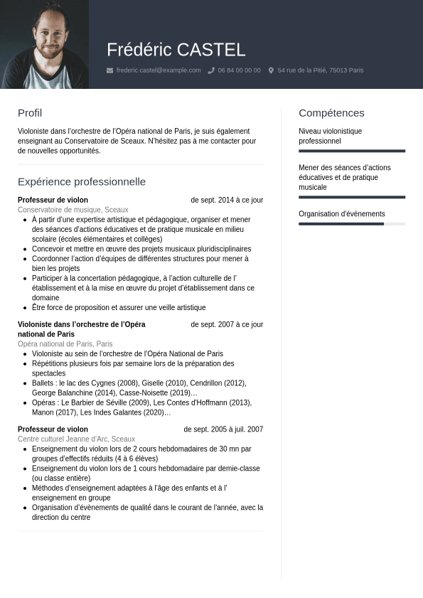 Exemple de CV musicien (artiste) - CVwizard