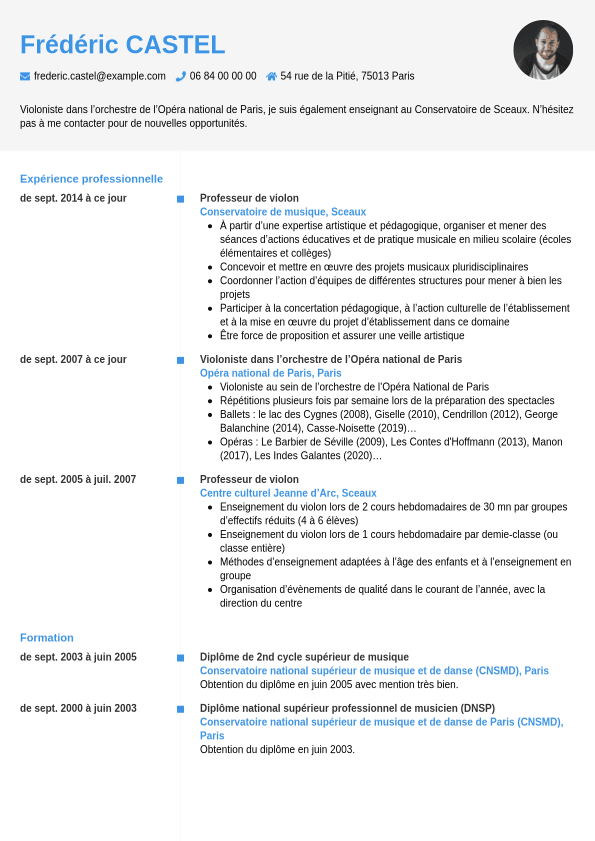 Exemple de CV musicien (artiste) - CVwizard