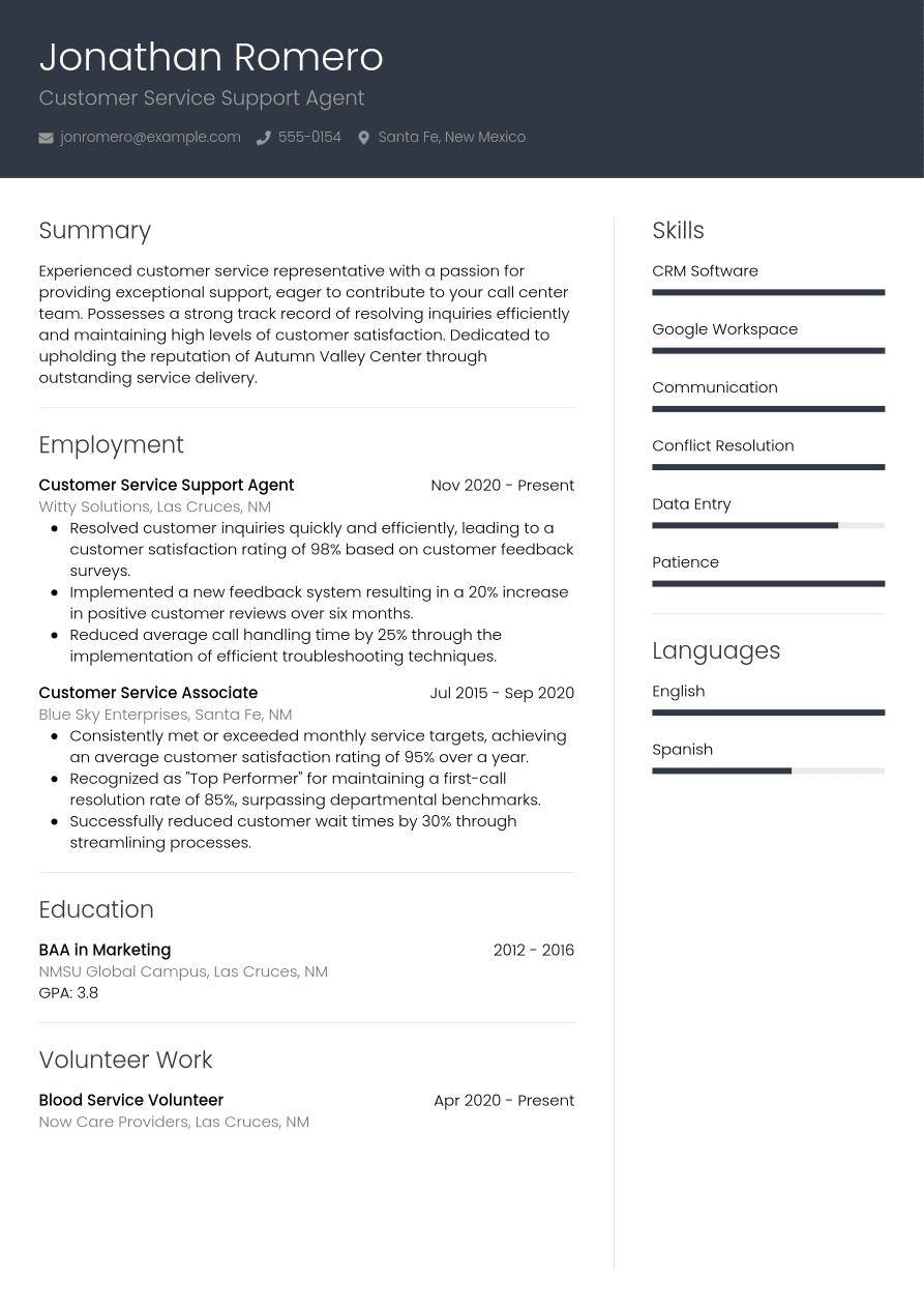 Customer Service Resume Example - CVwizard