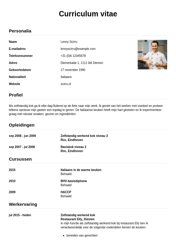 CV voorbeeld kok - CVwizard