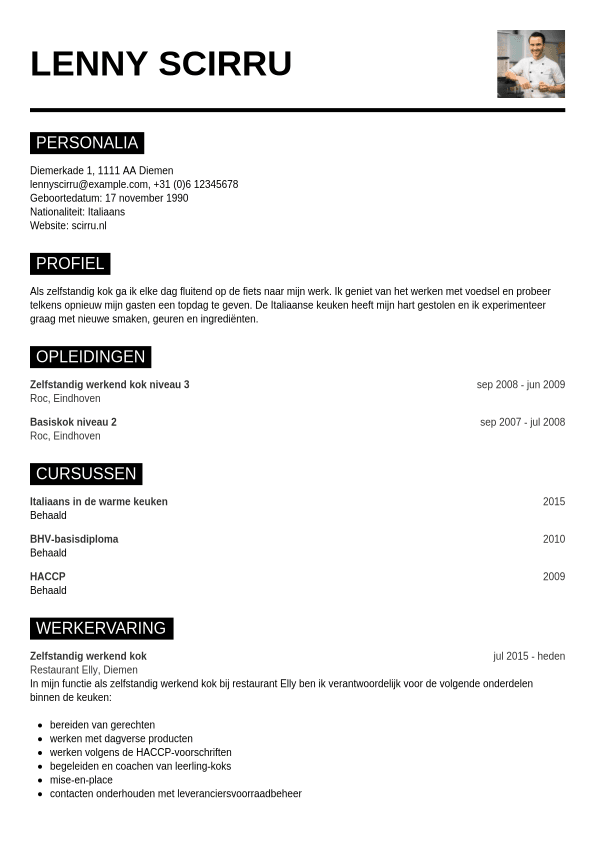 CV voorbeeld kok - CVwizard