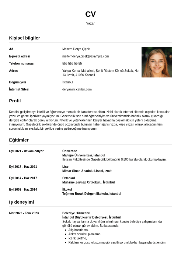 Öğrenci CV Örnekleri (2025) - CVwizard