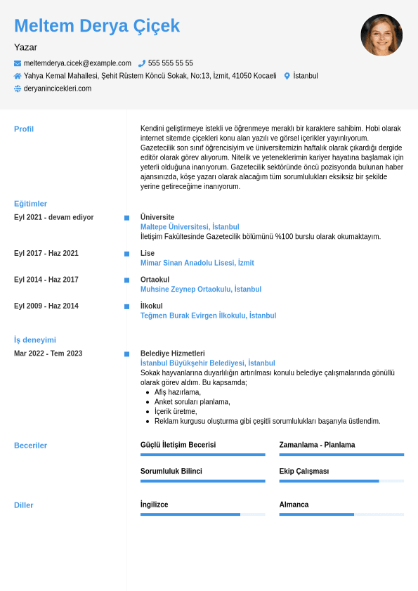 Öğrenci CV Örnekleri (2025) - CVwizard