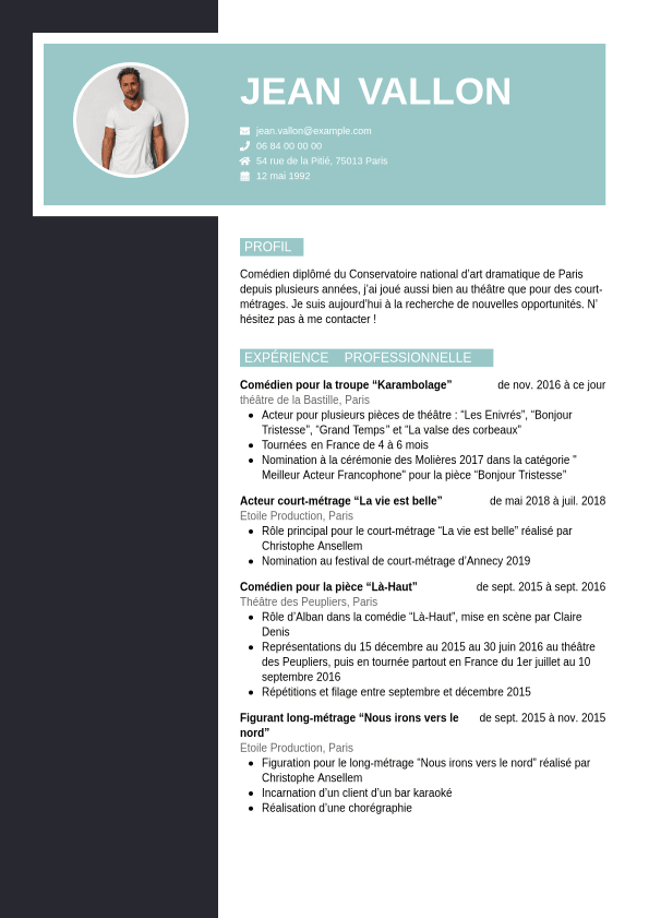 Exemple de CV acteur / comédien - CVwizard
