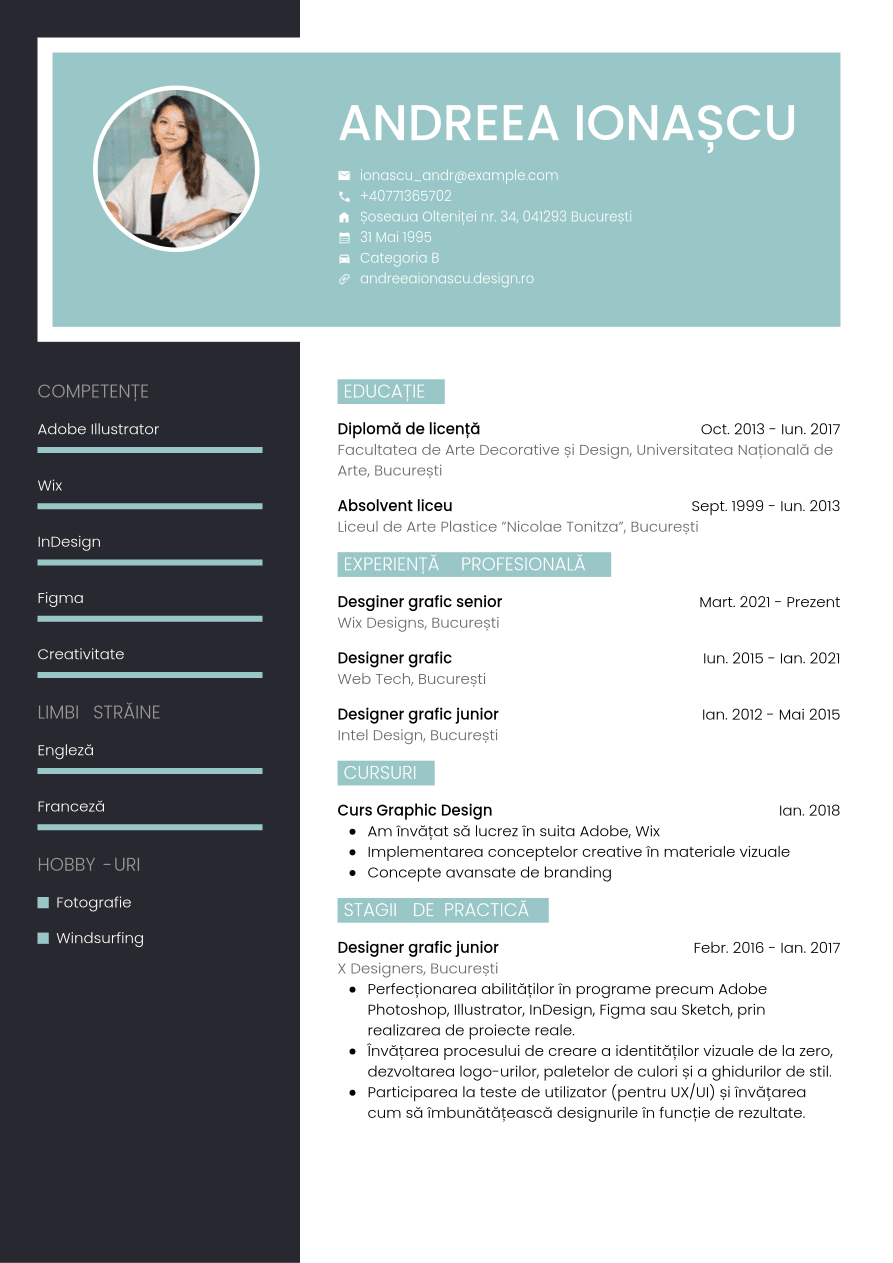 Exemplu de CV de designer grafic - CVwizard