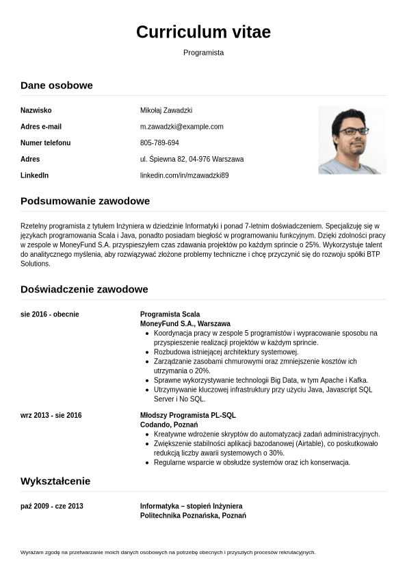 CV Programisty – przykład + poradnik - CVwizard
