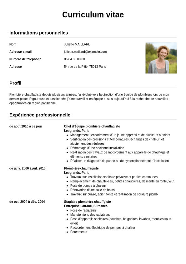 Exemple de CV plombier - CVwizard