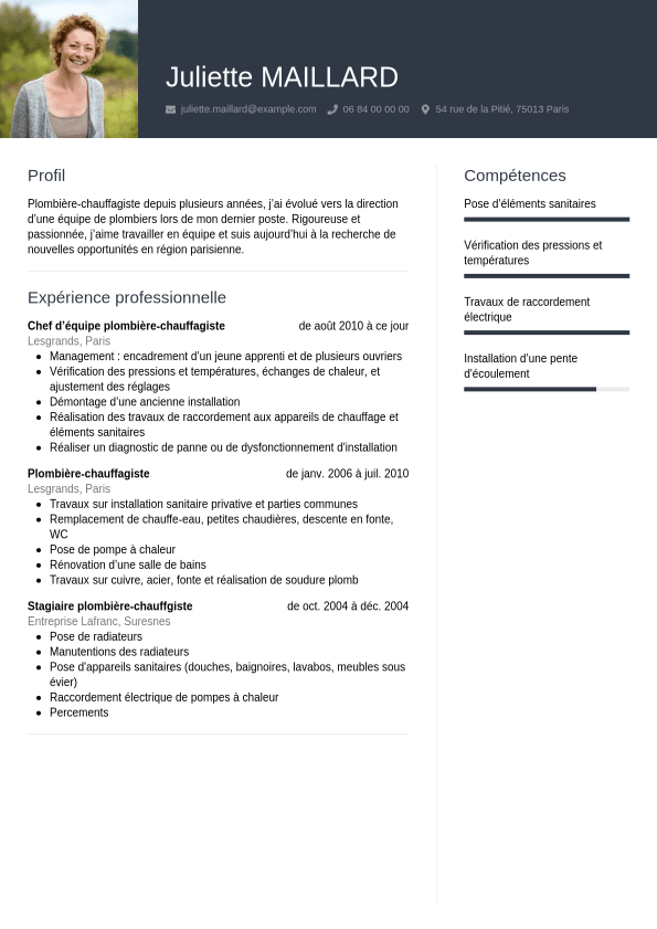 Exemple de CV plombier - CVwizard