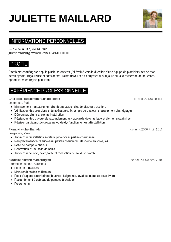 Exemple de CV plombier - CVwizard