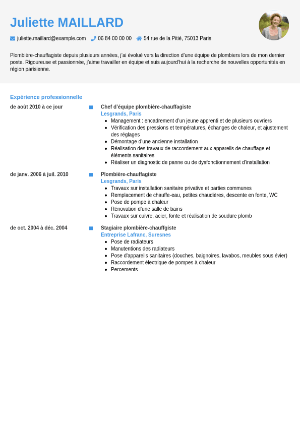 Exemple de CV plombier - CVwizard