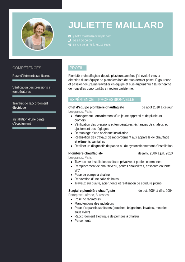 Exemple de CV plombier - CVwizard