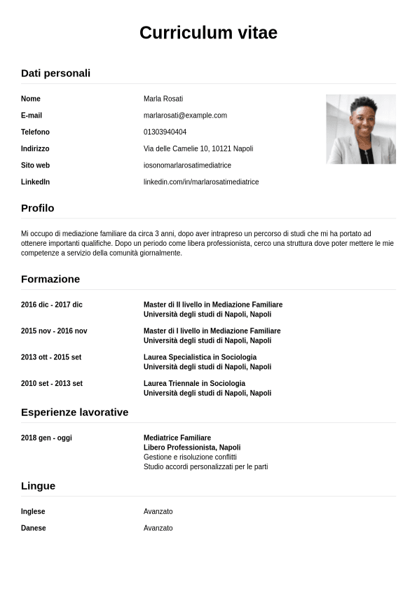 Esempio curriculum mediatore familiare - CVwizard