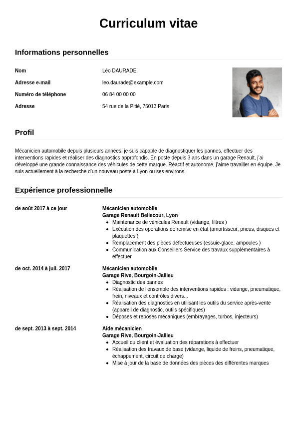 Exemple de CV mécanicien auto - CVwizard
