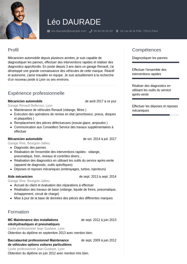 Exemple de CV mécanicien auto - CVwizard