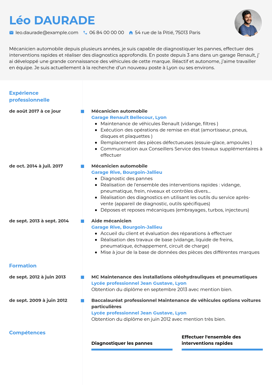 Exemple de CV mécanicien auto - CVwizard