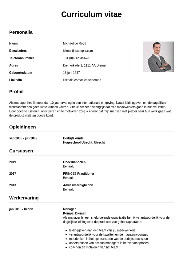 CV voorbeeld manager - CVwizard