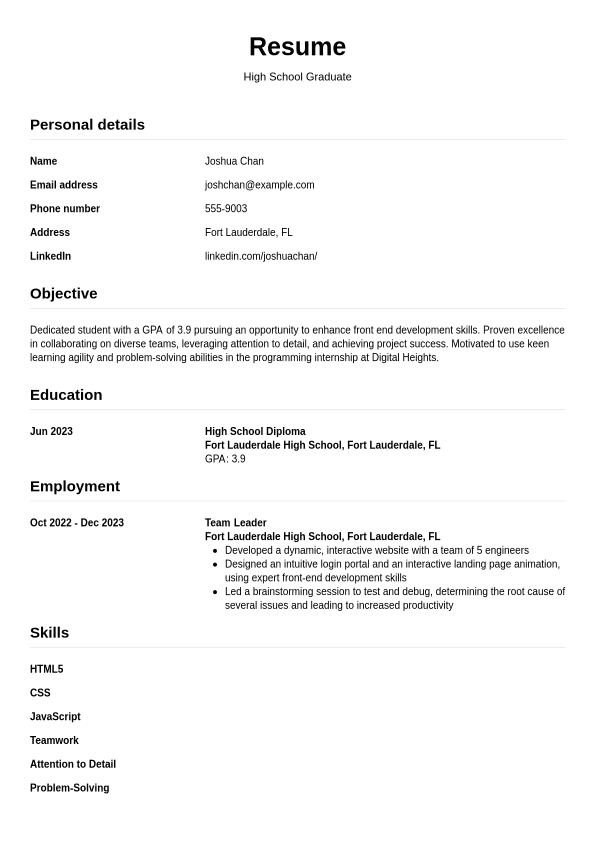 Student Resume Example - CVwizard