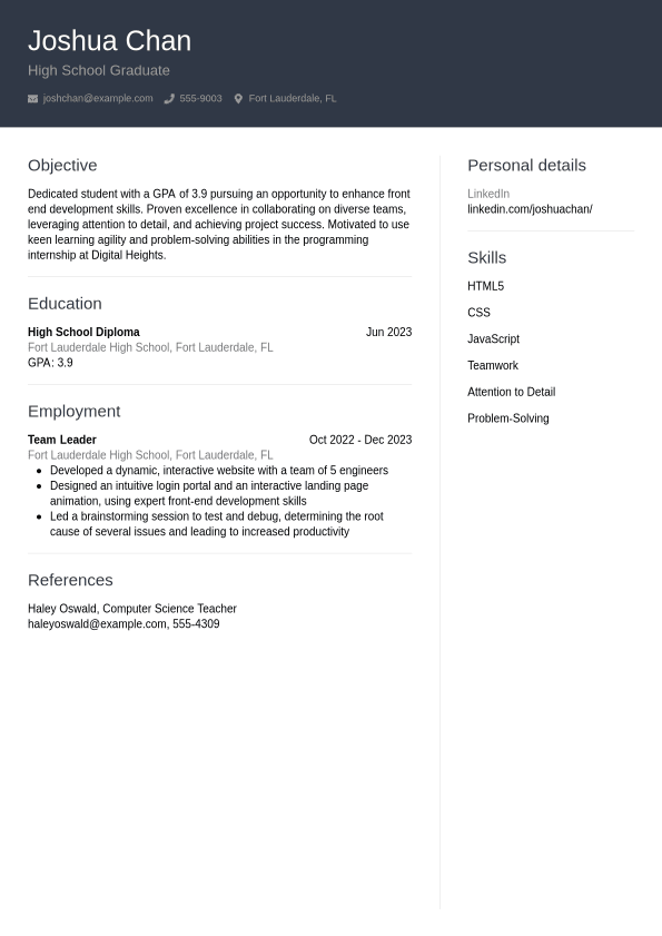 Student Resume Example - CVwizard